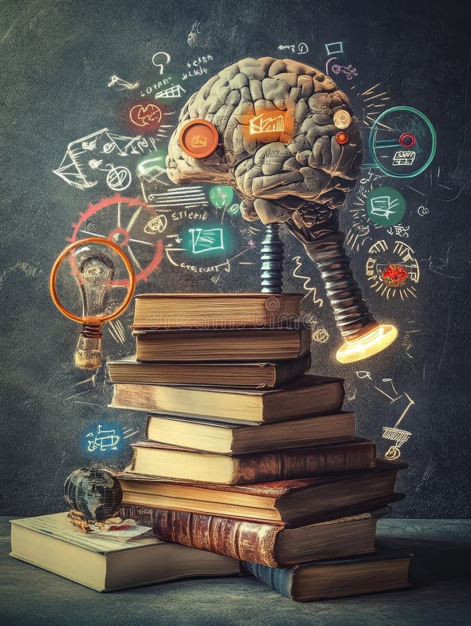 A Human Brain with Gears and a Light Bulb Symbolizes Learning Knowledge ...