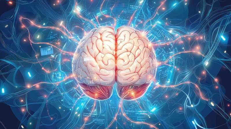 Human Brain Generating Electrical Impulses in Futuristic Technological ...