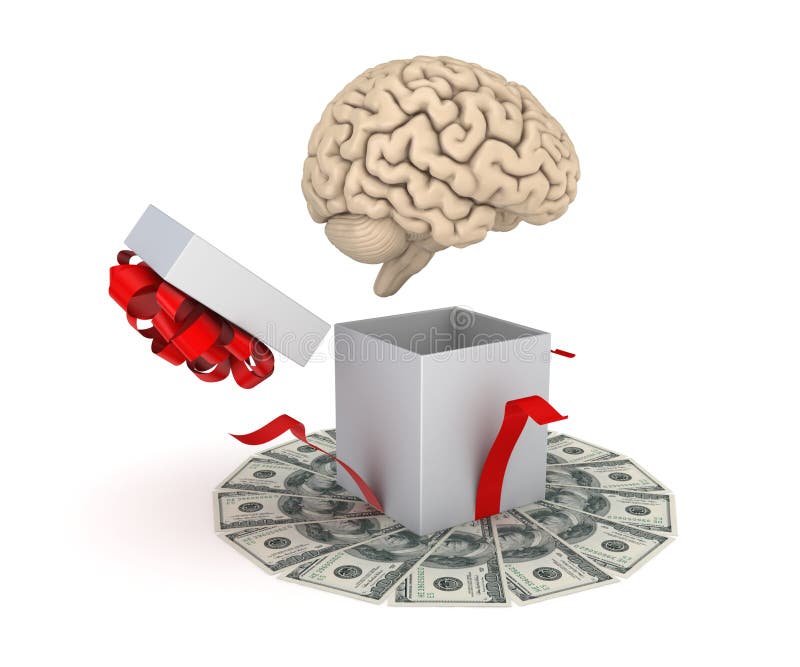 Human brain at a gift box stock illustration. Illustration of mind ...