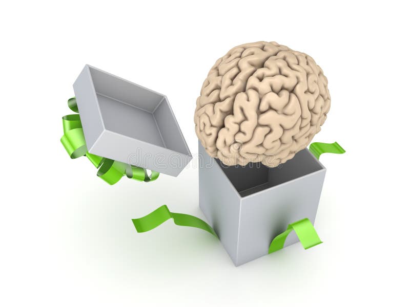 Human brain at a gift box stock illustration. Illustration of head ...