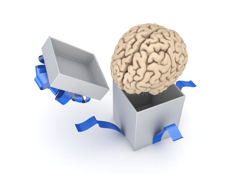 Human brain at a gift box stock illustration. Illustration of mind ...