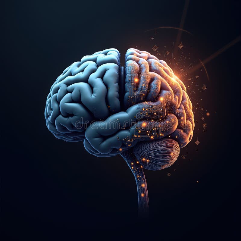 Human Brain with Circuitry and Glowing Lights. Stock Illustration ...