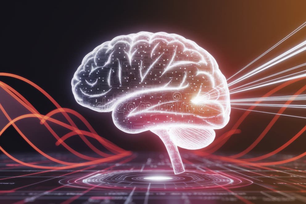 Human Brain with Glowing Circuits and Digital Patterns Representing AI ...