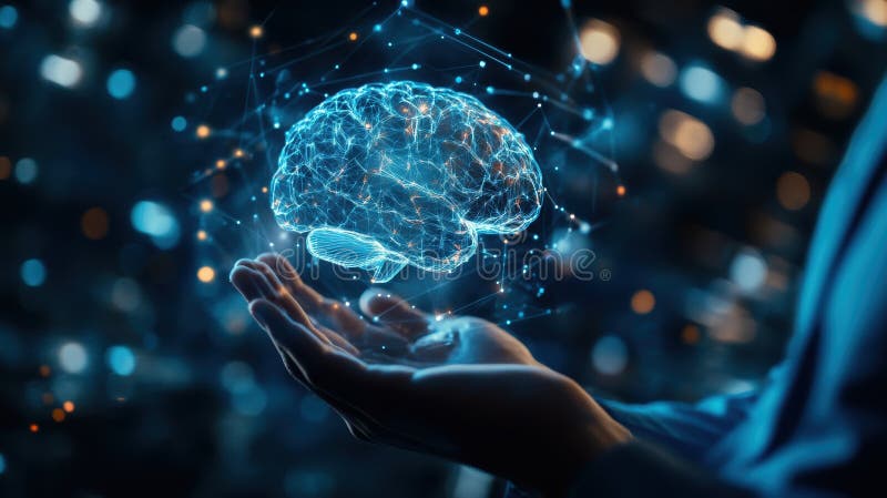 Human Brain Glowing on a Dark Background Stock Illustration ...