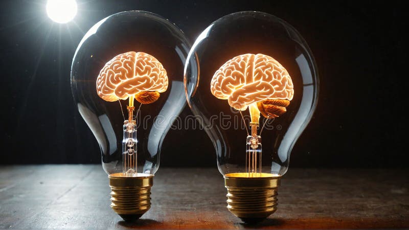 Human Brain Glowing Inside of Light Bulb on Dark Background Stock ...