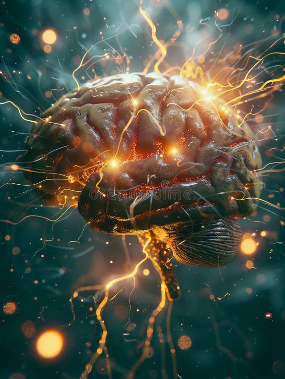 A Human Brain with Glowing Lights Stock Photo - Image of explosion ...