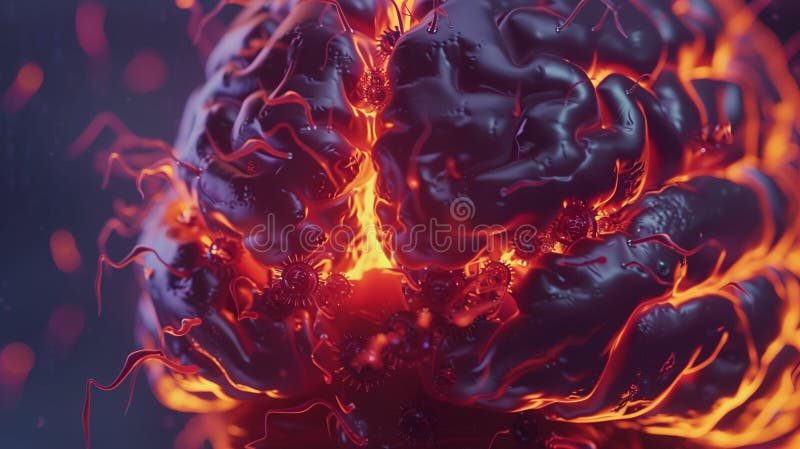 A Human Brain with Glowing Microscopic Parasites Crawling on Its ...