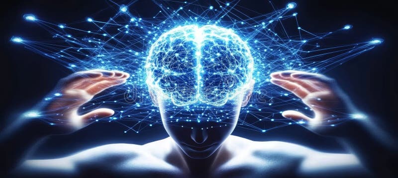 Human Brain Glowing with Network Connections, Concept of Artificial ...