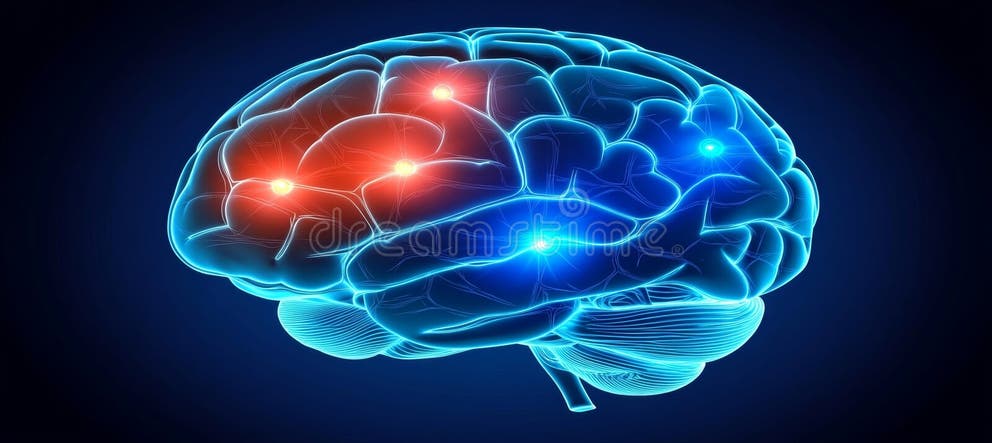 Human Brain with Glowing Neurons Concept of Cognitive Function ...