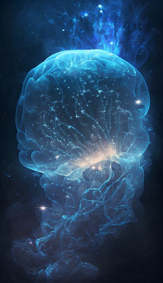 Human Brain with Glowing Particles in Space, 3d Rendering. Computer ...