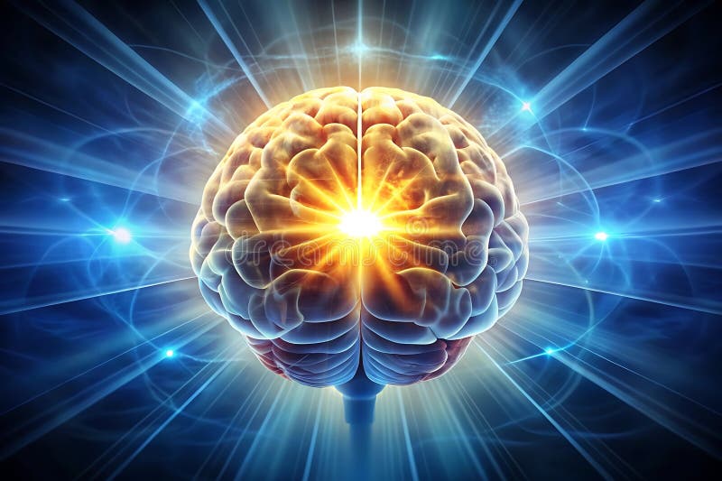 Human Brain - Glowing with Potential, 3D Rendering Stock Illustration ...