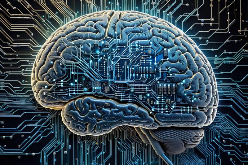 Human Brain Glowing from Processor, Constructed from Electronic ...