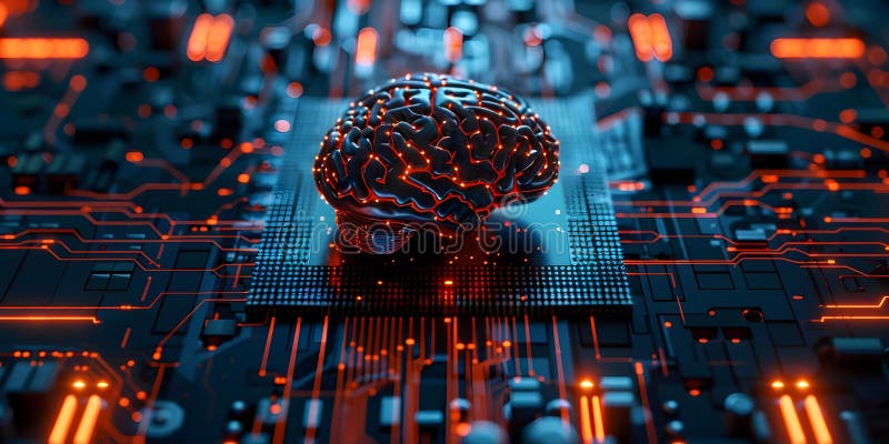 Human Brain and Glowing Processor Symbolize Fusion of Human ...