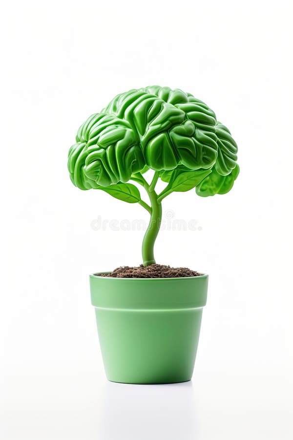Human Brain Green Plant in the Pot. Natural Intelligence, Growth and ...