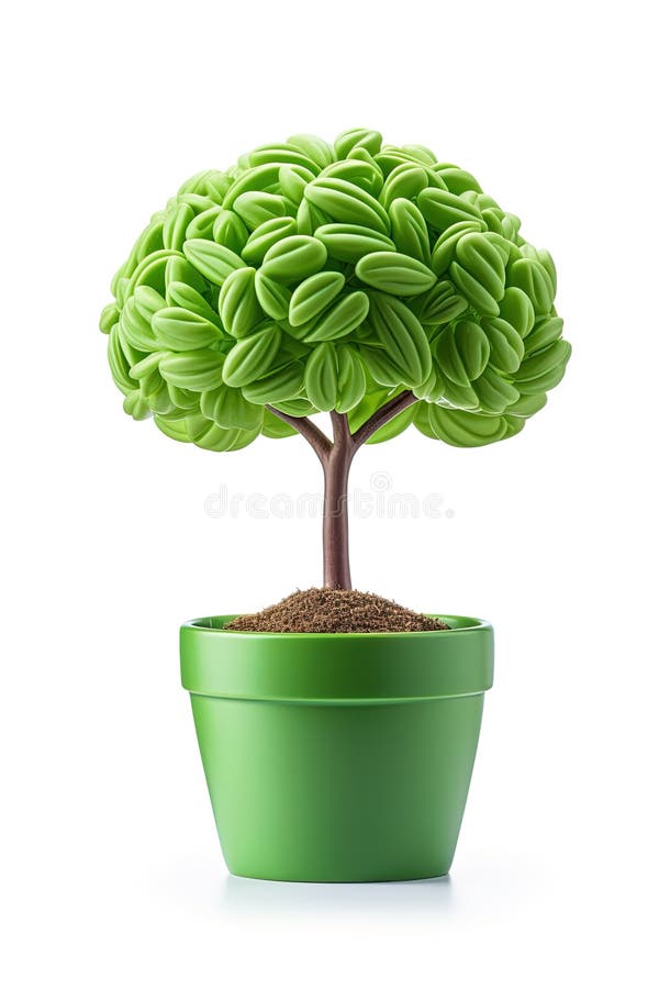 Human Brain Green Plant in the Pot. Natural Intelligence, Growth and ...
