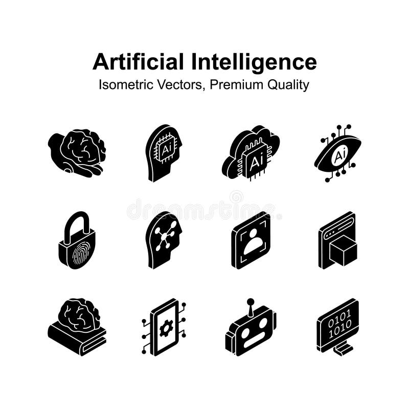 Human Brain on Hand, Concept Isometric Icon of Artificial Intelligence ...