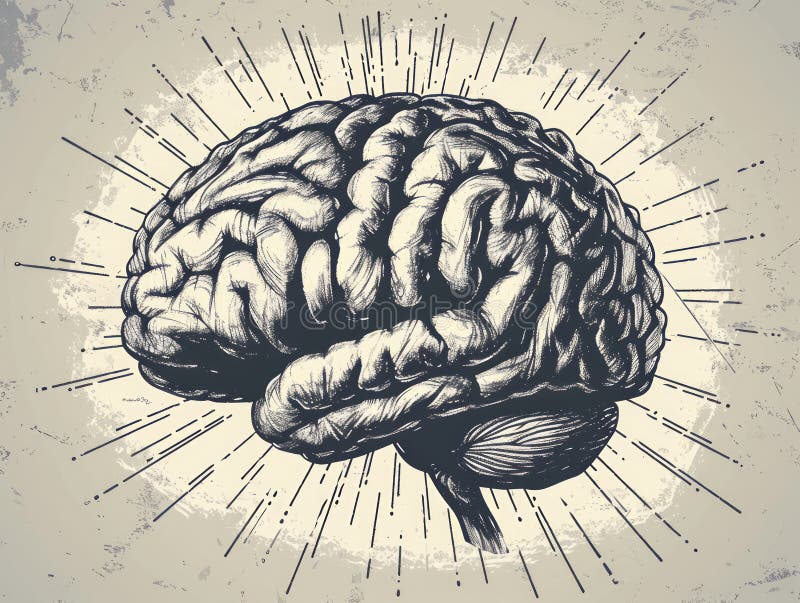 Human Brain. Hand Drawn Vector Illustration in Vintage Engraving Style ...