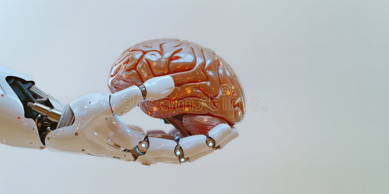 Human Brain in the Hand of a Robot. Concept of Artificial Intelligence ...
