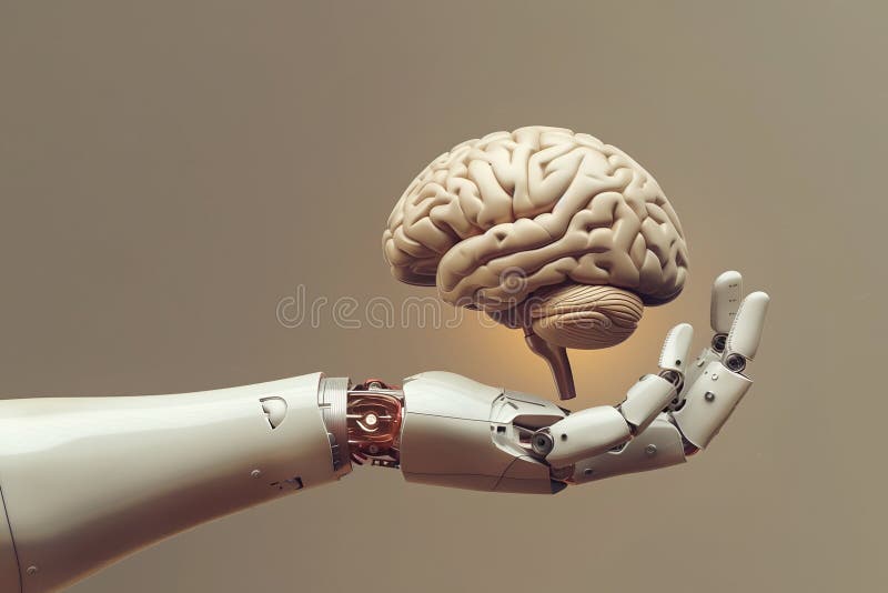 Human Brain in the Hand of a Robot. Concept of Artificial Intelligence ...