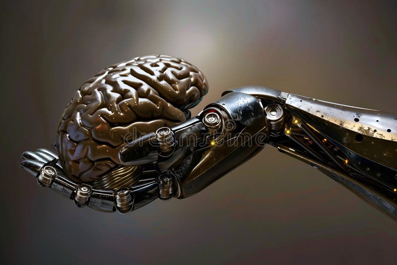 Human Brain in the Hand of a Robot. Concept of Artificial Intelligence ...