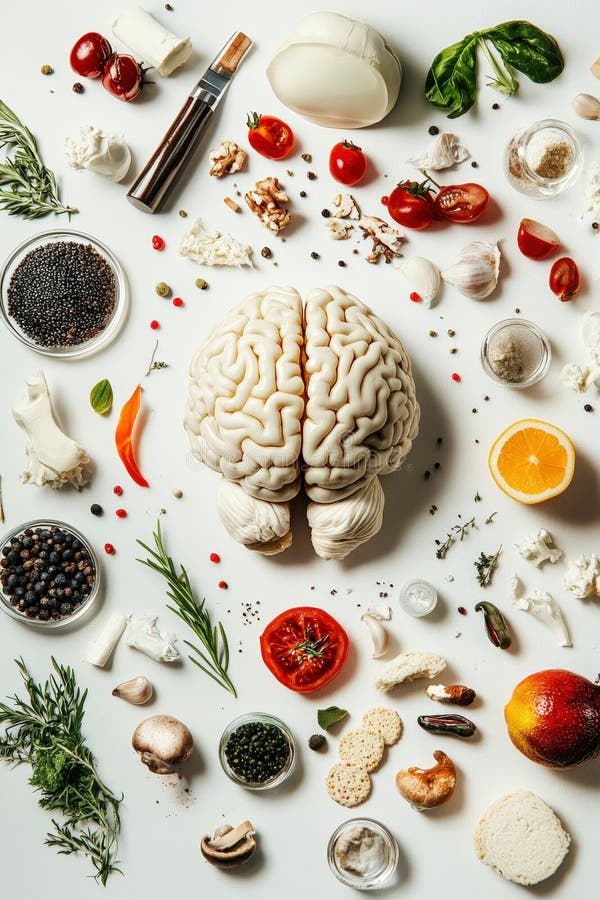 Human Brain and Healthy Food Around. Selective Focus Stock Photo ...