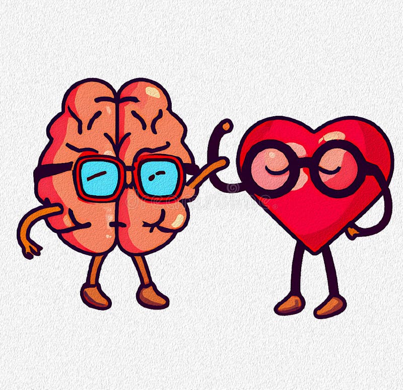 Human Brain and Heart Cartoon Emotion Stock Illustration - Illustration ...