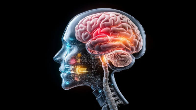 Human Brain with Highlighted Neural Pathways Stock Illustration ...