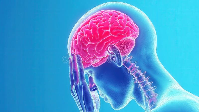 Human Brain Highlighted in Red Showing Migraine or Headache Medical ...