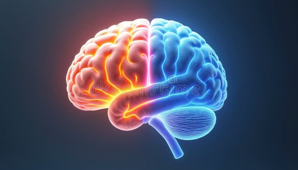 Human Brain, with Highlighted Right Creative, Left Logical Hemispheres ...
