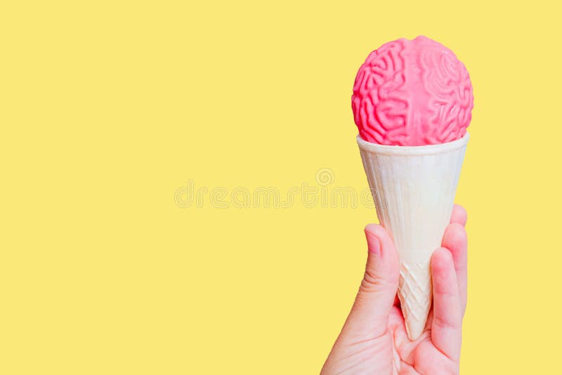 Human Brain Ice Cream in a Waffle Cone in Hand Stock Photo - Image of ...