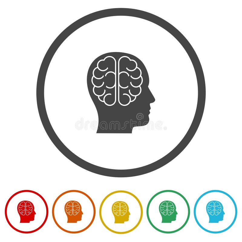 Human Brain Icon. Set Icons in Color Circle Buttons Stock Vector ...