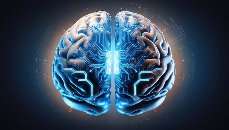 Human Brain Illuminated by Glowing Circuits, Representing the Future of AI-powered Intellect and ...
