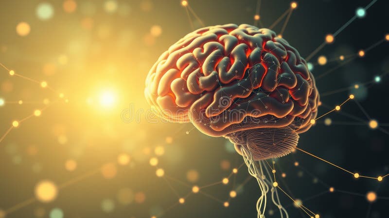 Human Brain Illustration with a Glowing Light Behind it Stock ...