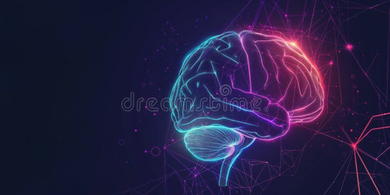 Human Brain Illustration with Neon Lines, Dots, Neural Networks ...