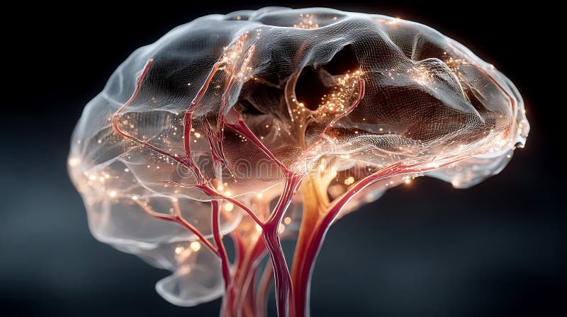 Human Brain Illustration with Nerve Connections on Dark Background ...
