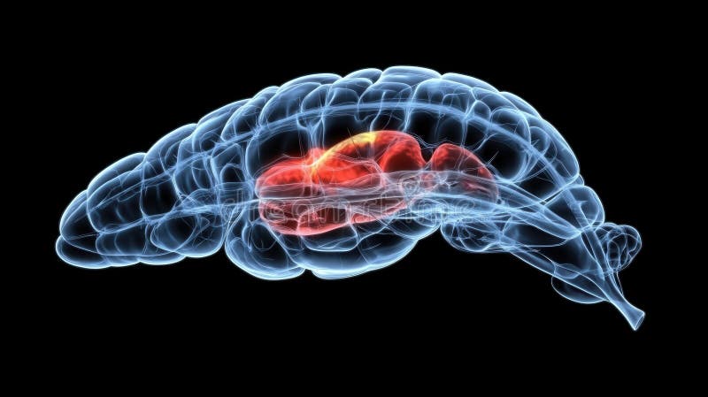 Human Brain Illustration Showing Active Region in Red on a Black ...