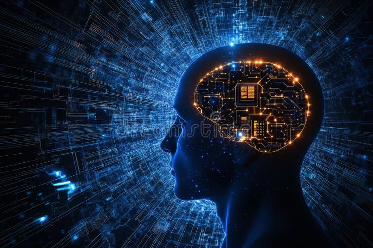 Human Brain with Implanted Neural Ink Chip Implanted, Neural Connection ...