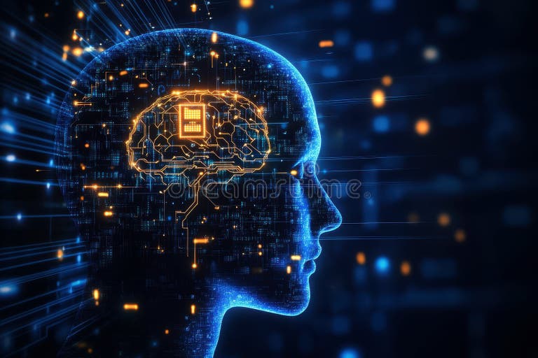 Human Brain with Implanted Neural Ink Chip Implanted, Neural Connection ...