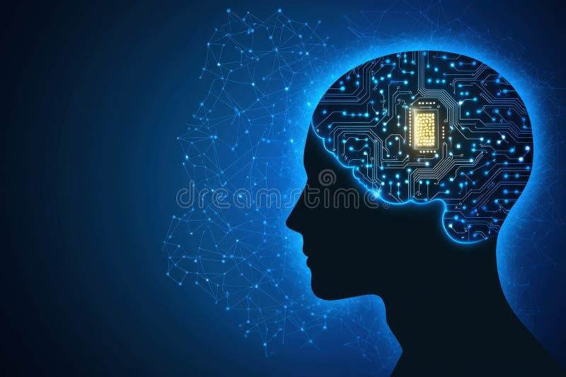 Human Brain with Implanted Neural Ink Chip Implanted, Neural Connection ...