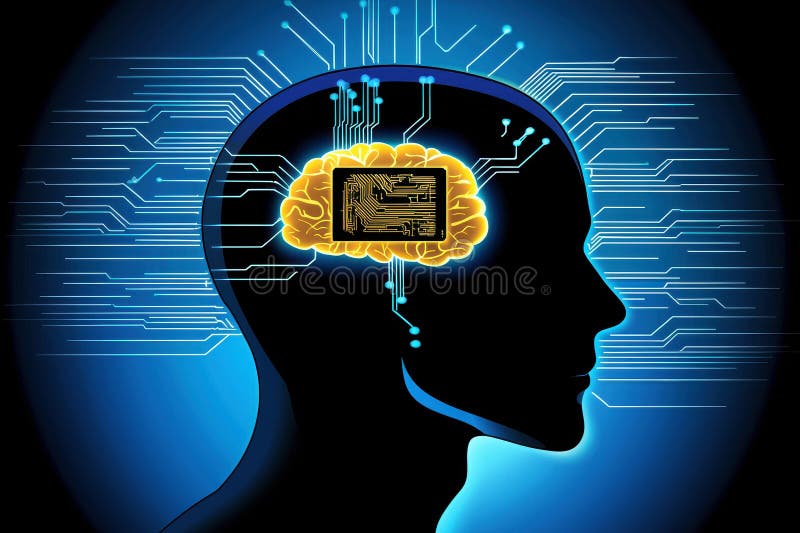 Human Brain with Implanted Neural Ink Chip Implanted, Neural Connection ...
