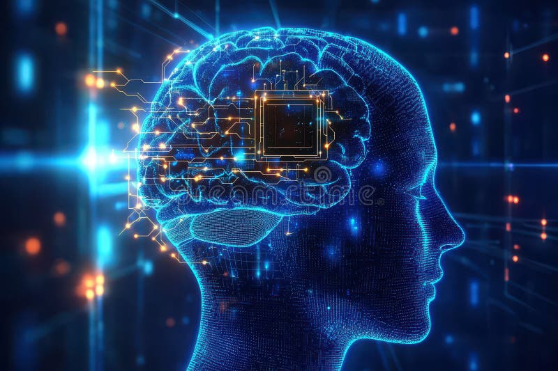 Human Brain with Implanted Neural Link Chip Implanted, Neural ...