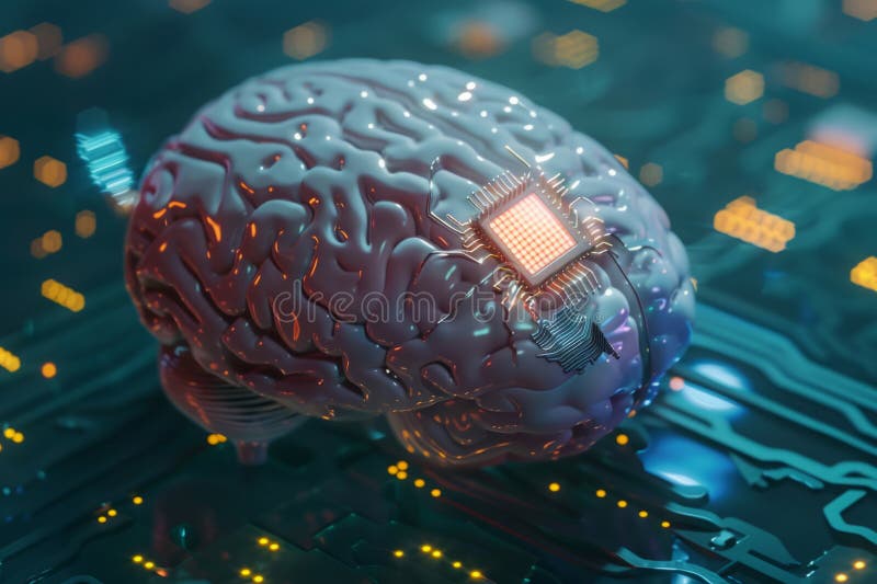 Brain with Installed Neurolink Chip on Circuit Board Stock Image ...