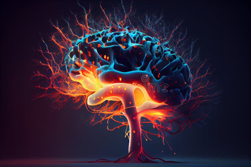 Human Brain with Impulses of Neuron.generative Ai Stock Illustration ...