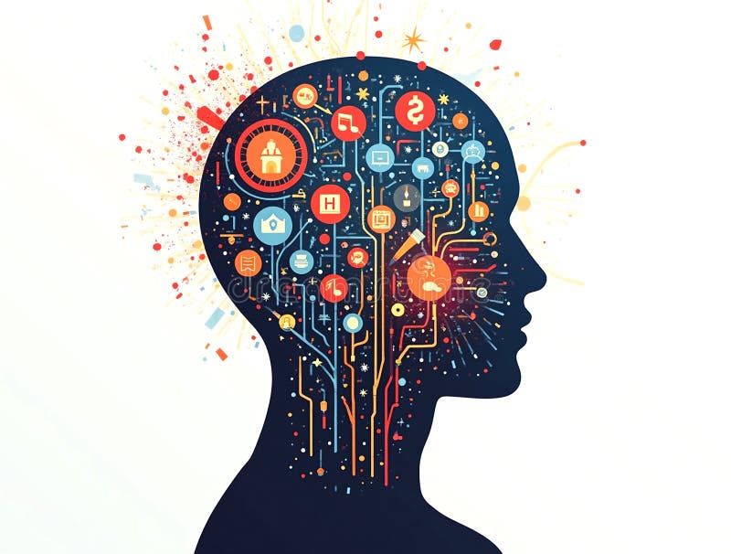 Human Brain Innovative Concept Idea with Technological Icons Stock ...