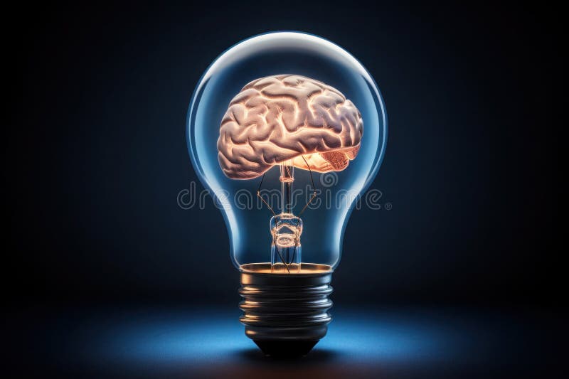 The Human Brain in Light Bulb. Generative AI Stock Illustration ...