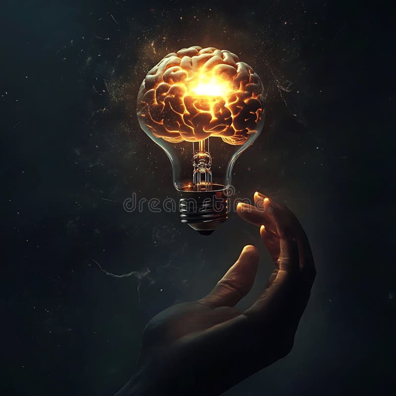 Human Brain Inside Light Bulb, Illustration. Stock Illustration ...