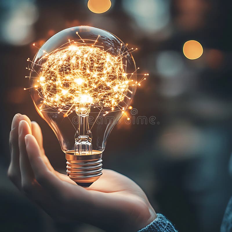 Human Brain Inside Light Bulb, Illustration.Hot Light Bulb Brain.Bright ...