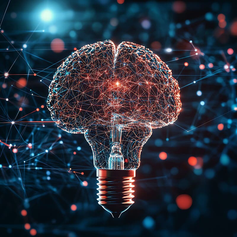 Human Brain Inside Light Bulb, Illustration.Hot Light Bulb Brain.Bright ...