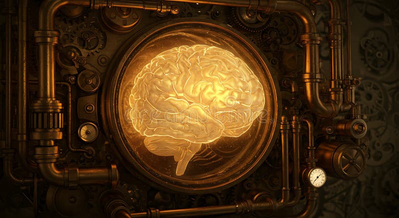 Human Brain Inside Steampunk Machine for Science Innovation and ...