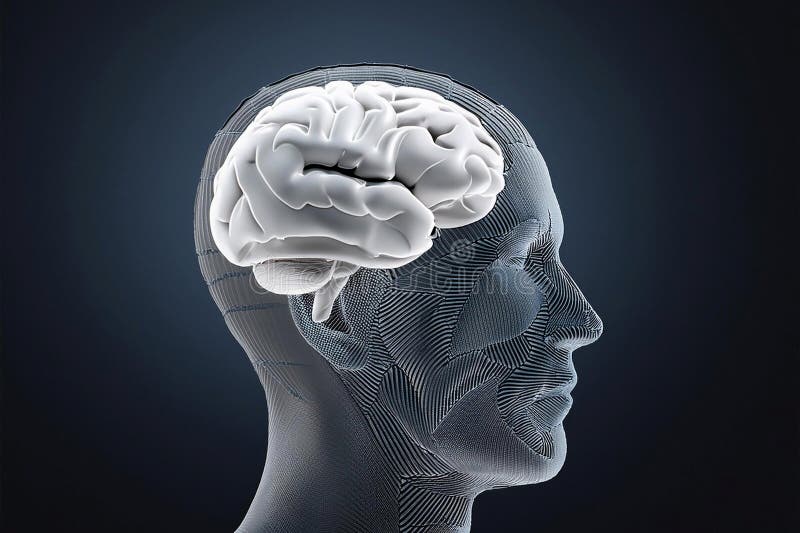 The Human Brain Inside a Virtual Model of the Head Stock Photo - Image ...